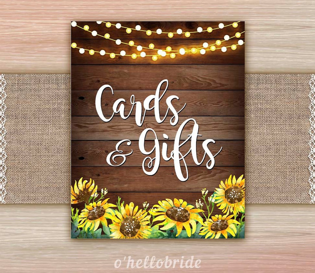 Cards and Gifts Sign for Rustic Sunflower Bridal Shower Sunflower Table ...