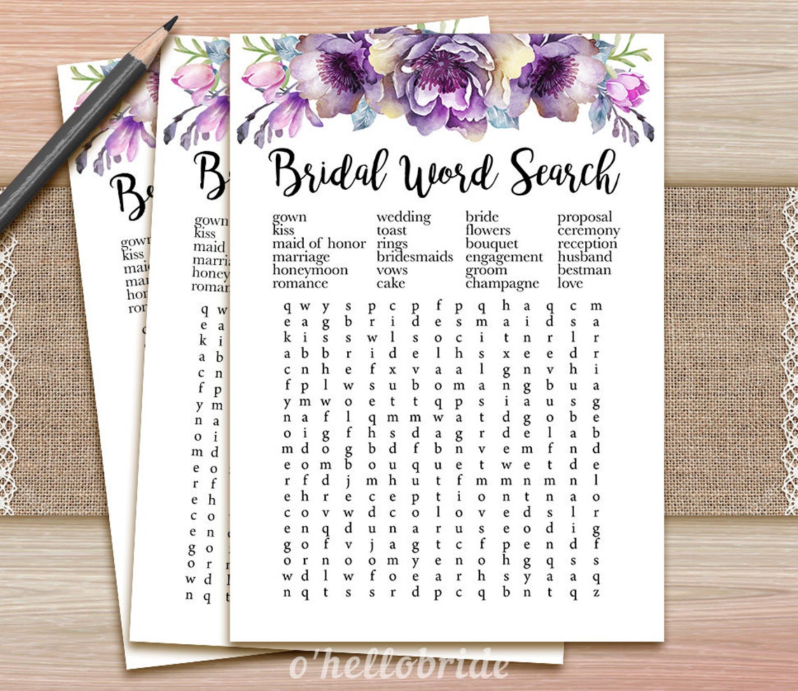 Printable Bridal Shower Games Printable Bridal Word Search | Etsy