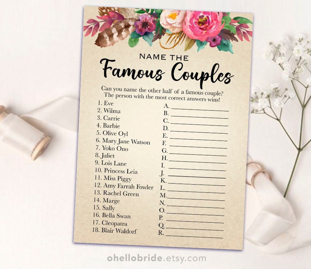 Free Printable Bridal Shower Games Famous Couples