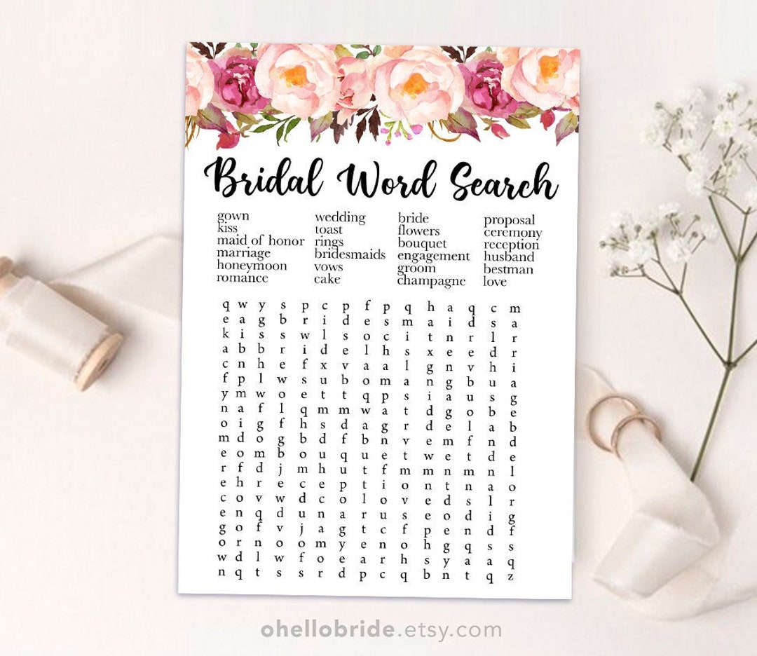 Printable Bridal Shower Games Word Search Boho Bridal Game Bohemian ...