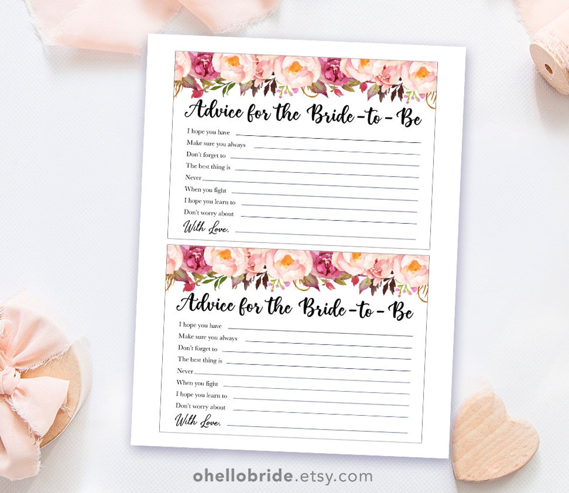 Printable Bridal Shower Games Advice for the Bride to Be - Etsy