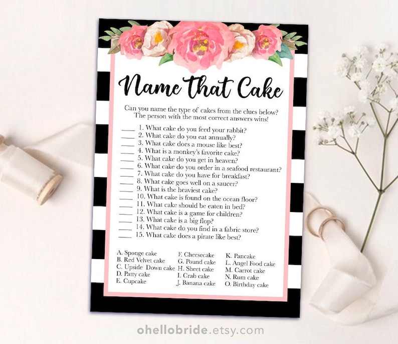 Printable Bridal Shower Games Printable Name That Cake Game - Etsy