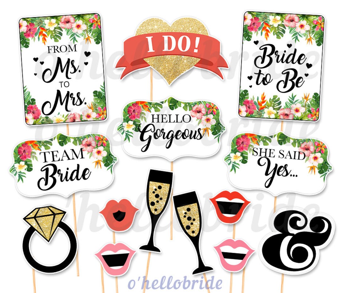 Printable Bridal Shower Photo Booth Props Tropical Bridal Shower Luau ...