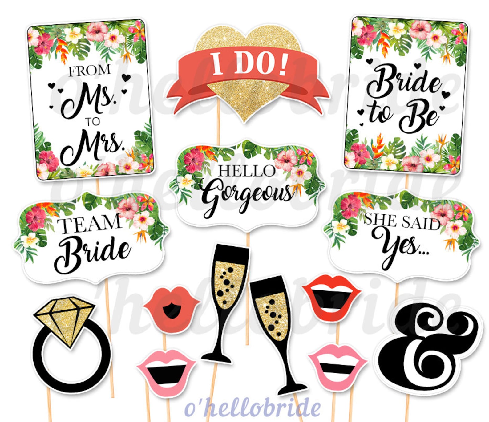 Printable Bridal Shower Photo Booth Props Tropical Bridal | Etsy