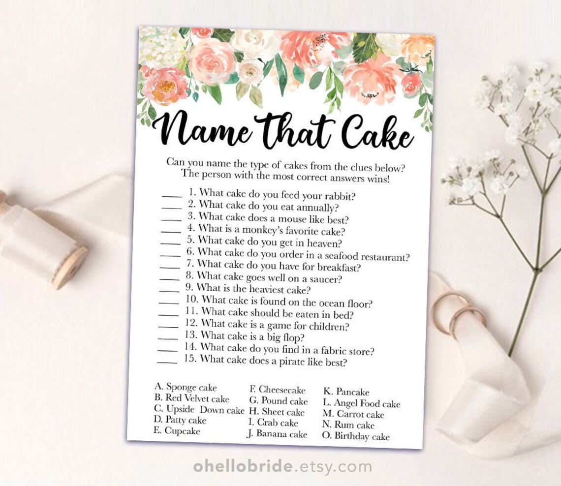 Name That Cake Game Printable Peach Floral Bridal Shower - Etsy