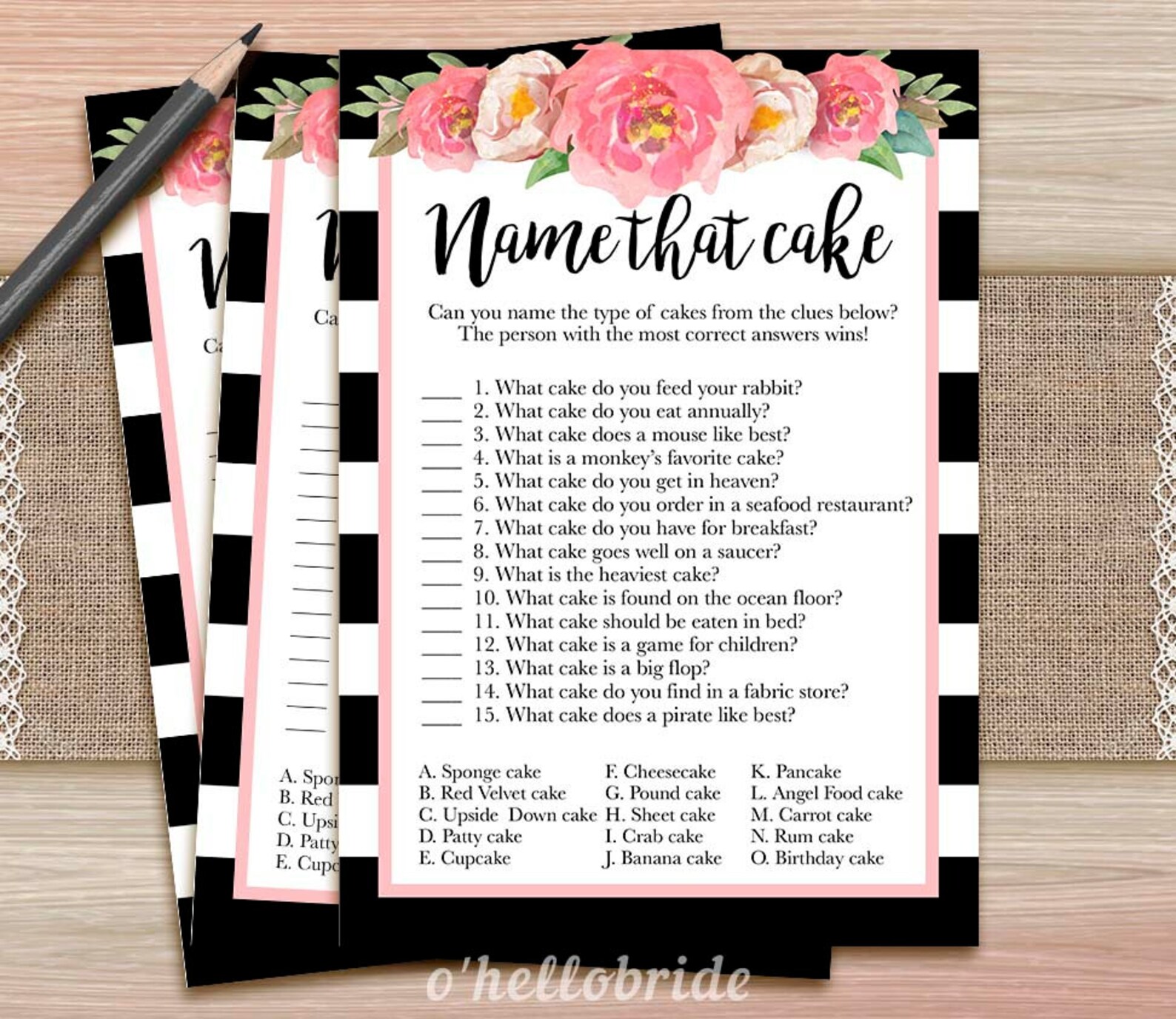 Printable Bridal Shower Games Printable Name That Cake Game | Etsy