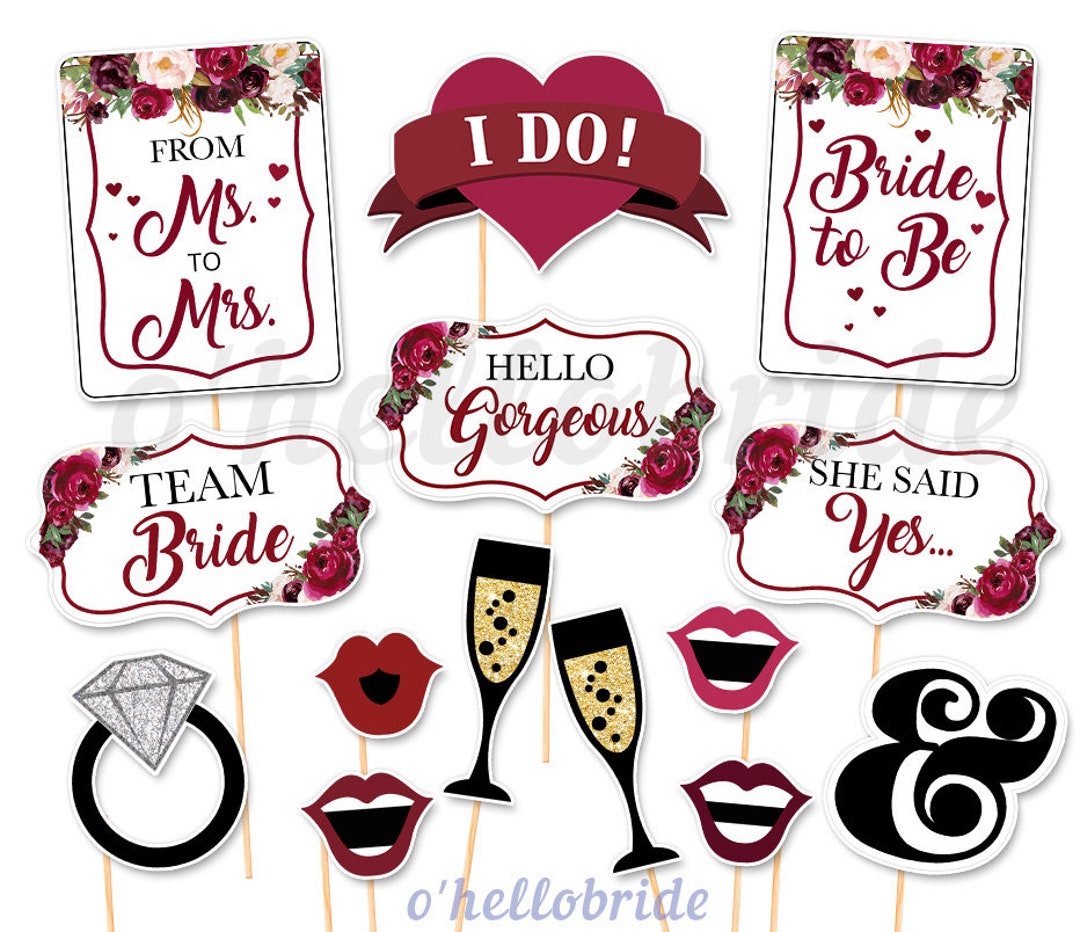 Printable Bridal Shower Photo Booth Props Burgundy Bridal Shower ...
