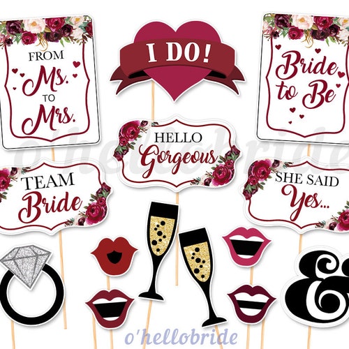 Printable Bridal Shower Photo Booth Props Burgundy Bridal - Etsy