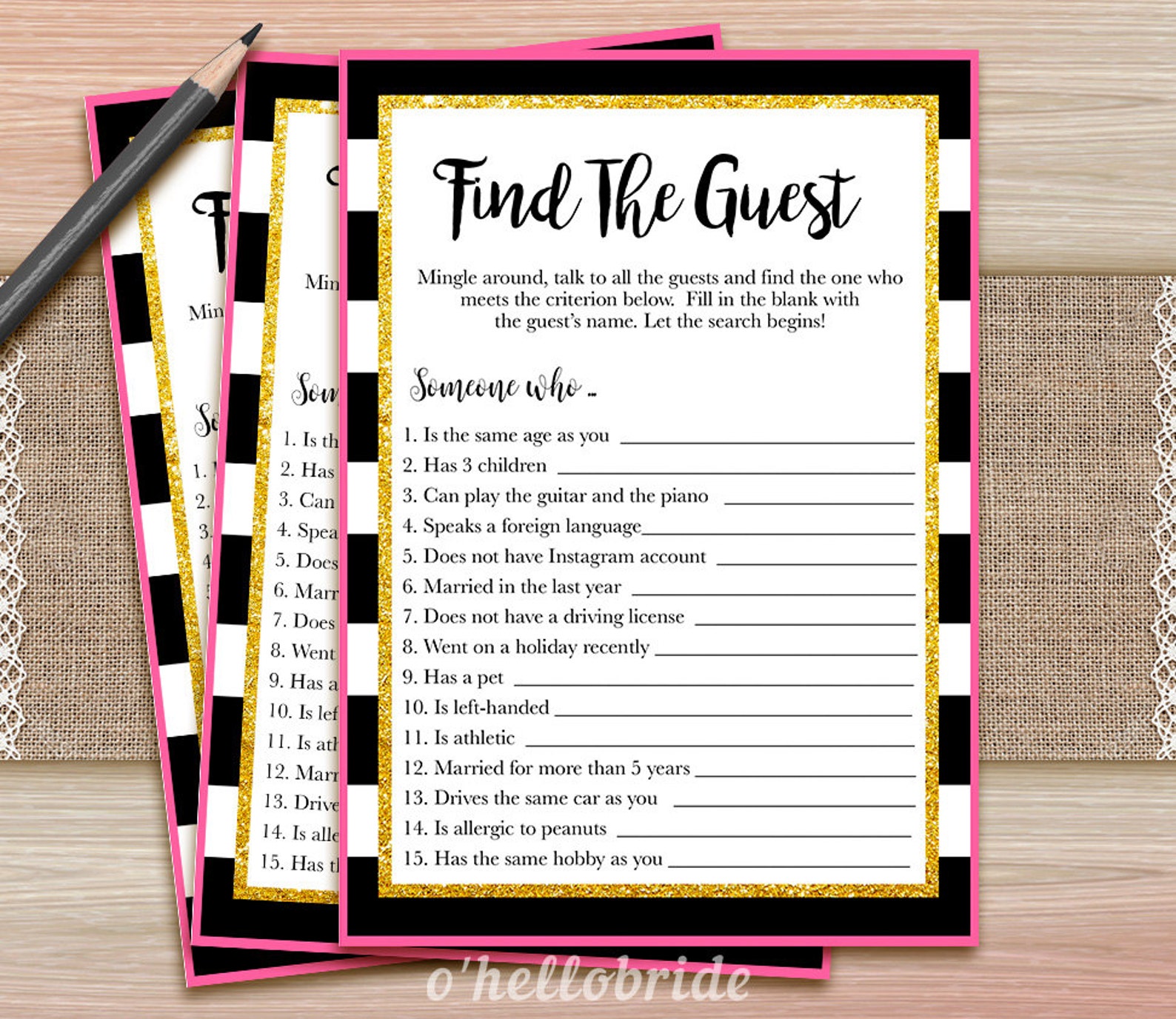 Find the Guest Game Printable Black and White Pink Gold - Etsy