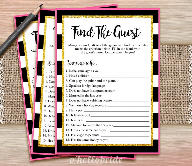Find the Guest Game Printable Black and White Pink Gold - Etsy