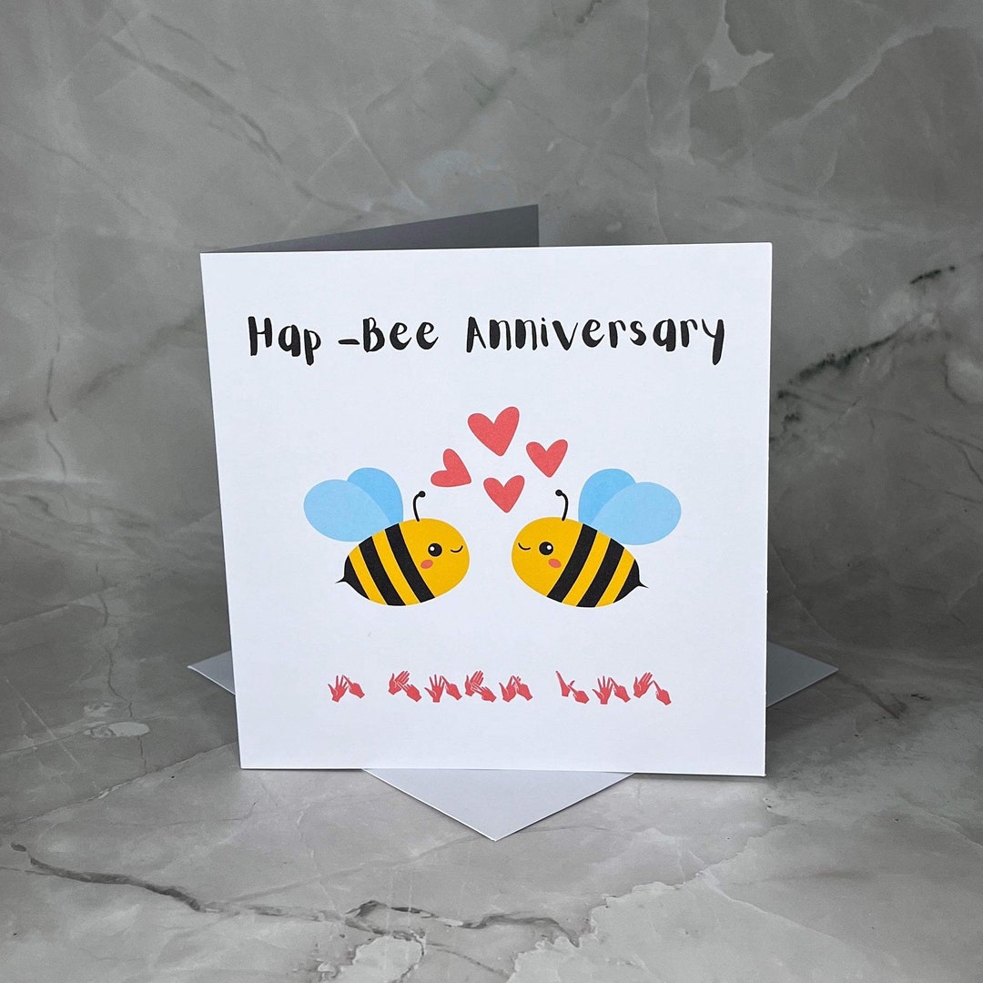 Anniversary Card, BSL, British Sign, Funny, Bee, Husband, Wife, Partner ...