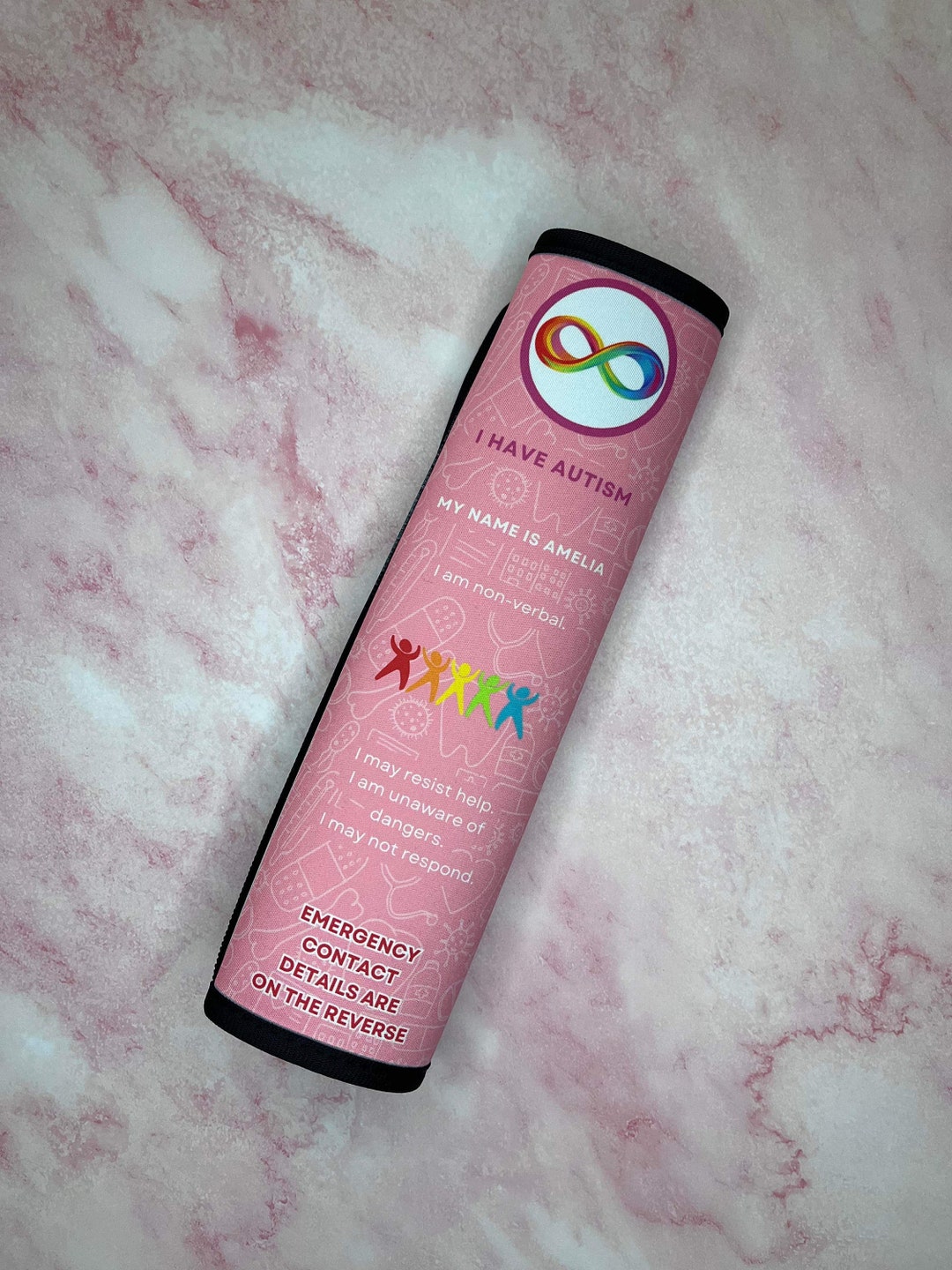 Personalised Medical Alert Seat Belt Cover, Autism, ASD, Autistic ...