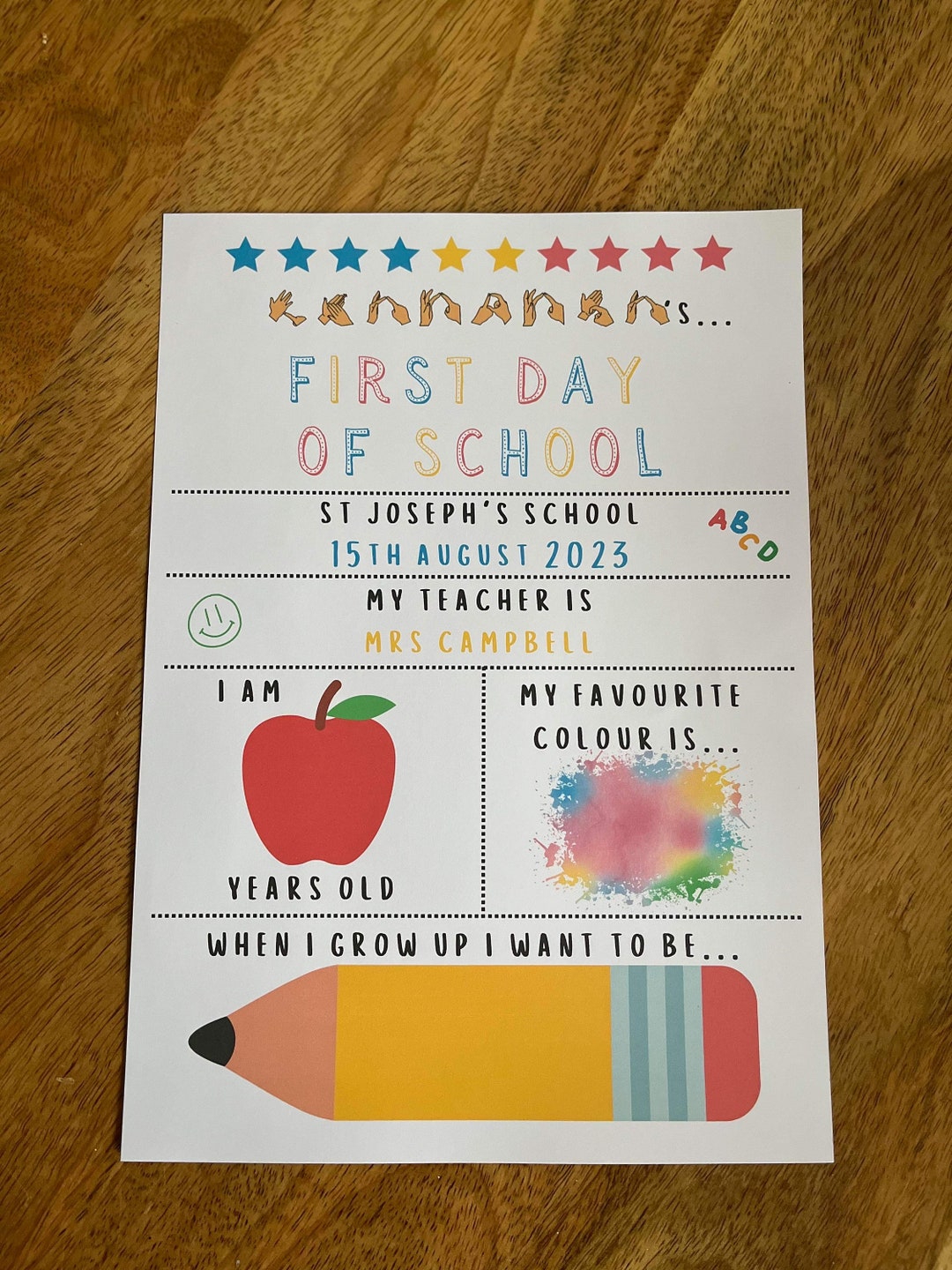 BSL First Day of School Board Sign, Photo Prop, Deaf Awareness ...