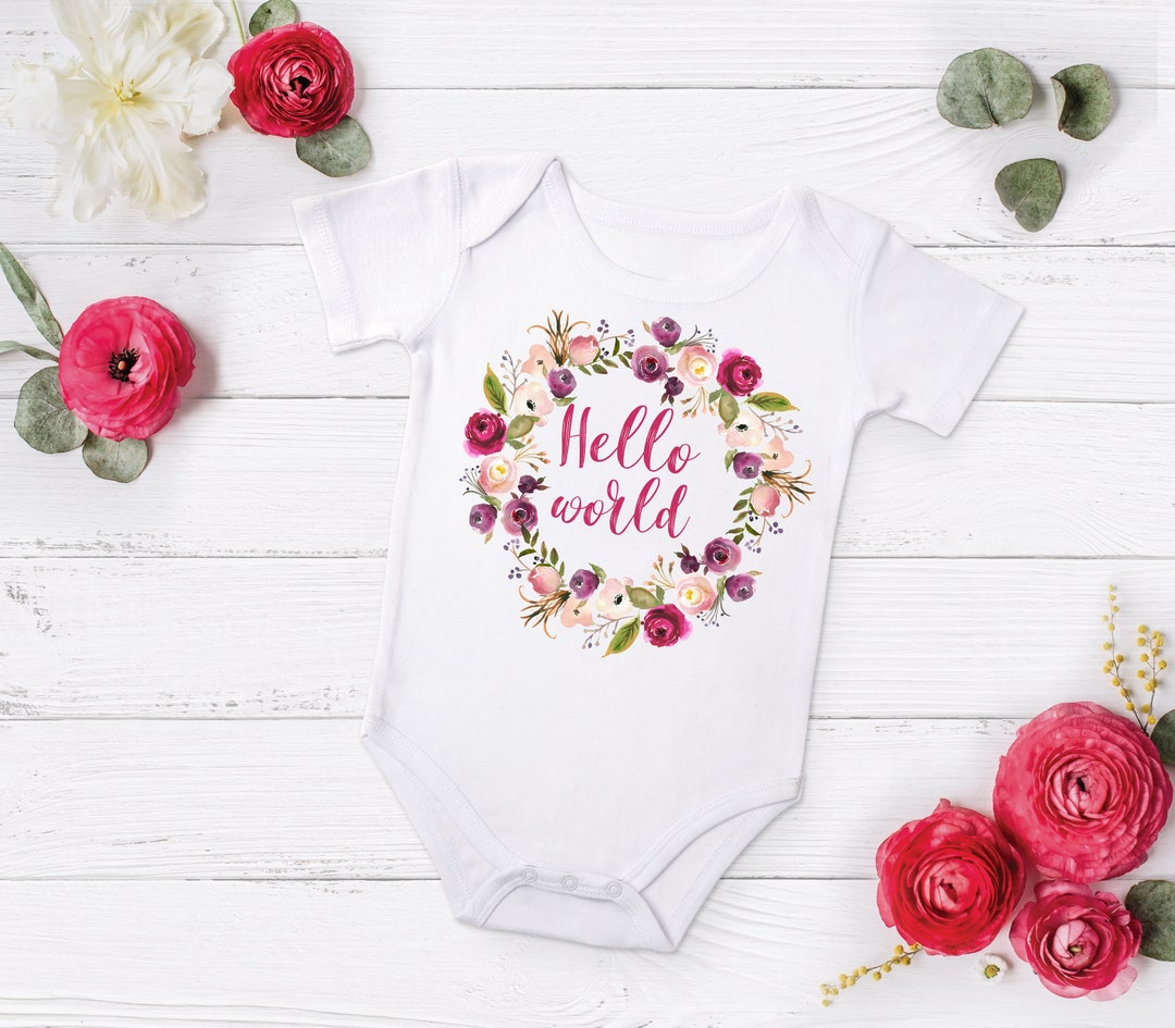 Baby Girl Personalized Coming Home Bodysuit Hello World - Etsy
