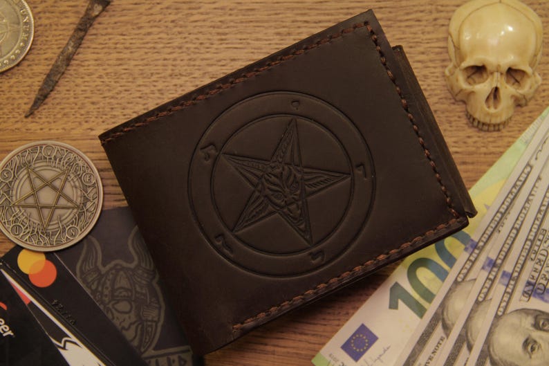 Leather Trifold Wallet "sigil of Baphomet. Pentagram." - Etsy