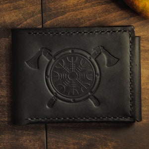 Leather Wallet "viking Axes" (aegishjalmur). Personalized Gift - Etsy