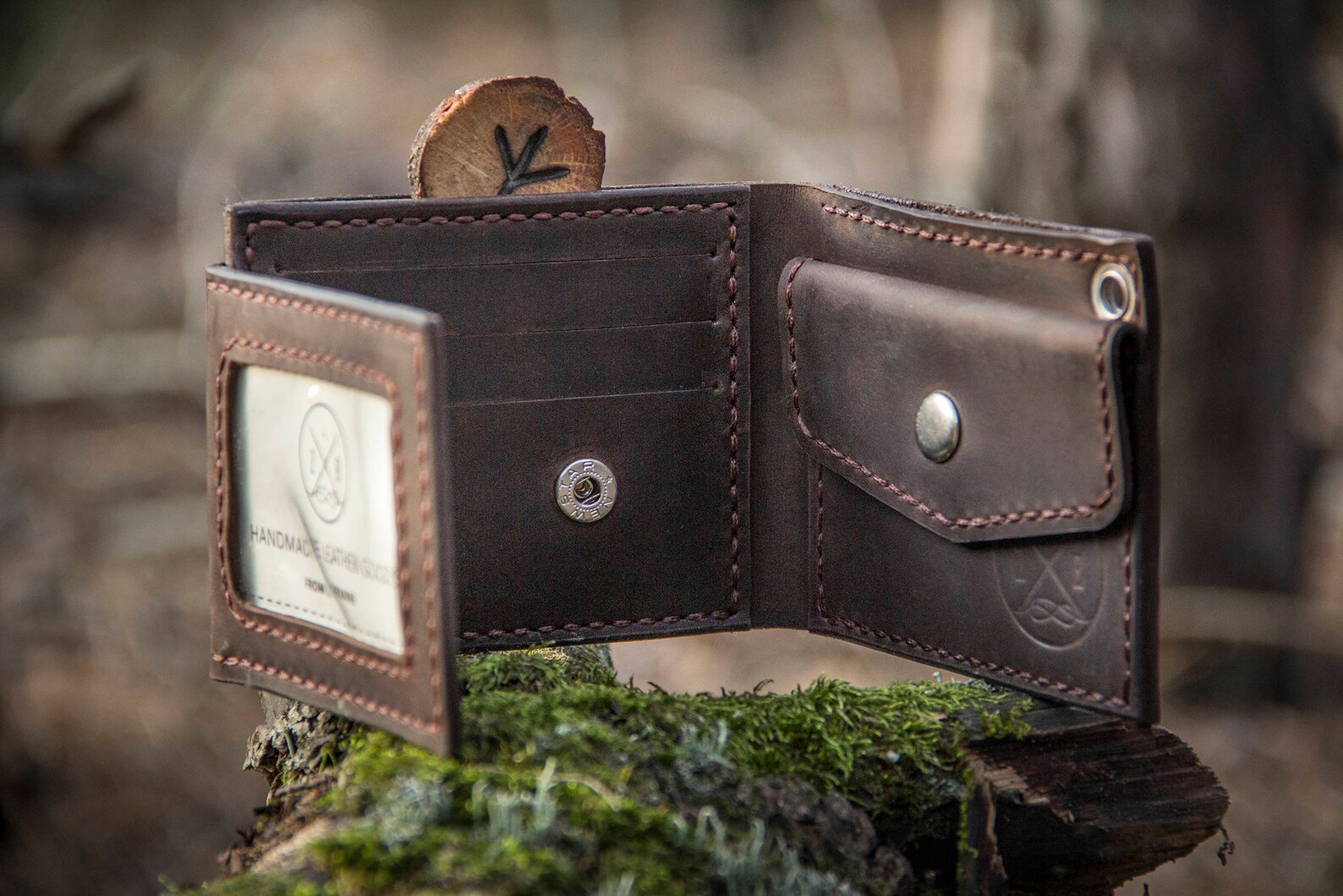 Leather wallet Viking Axes Aegishjalmur | Etsy