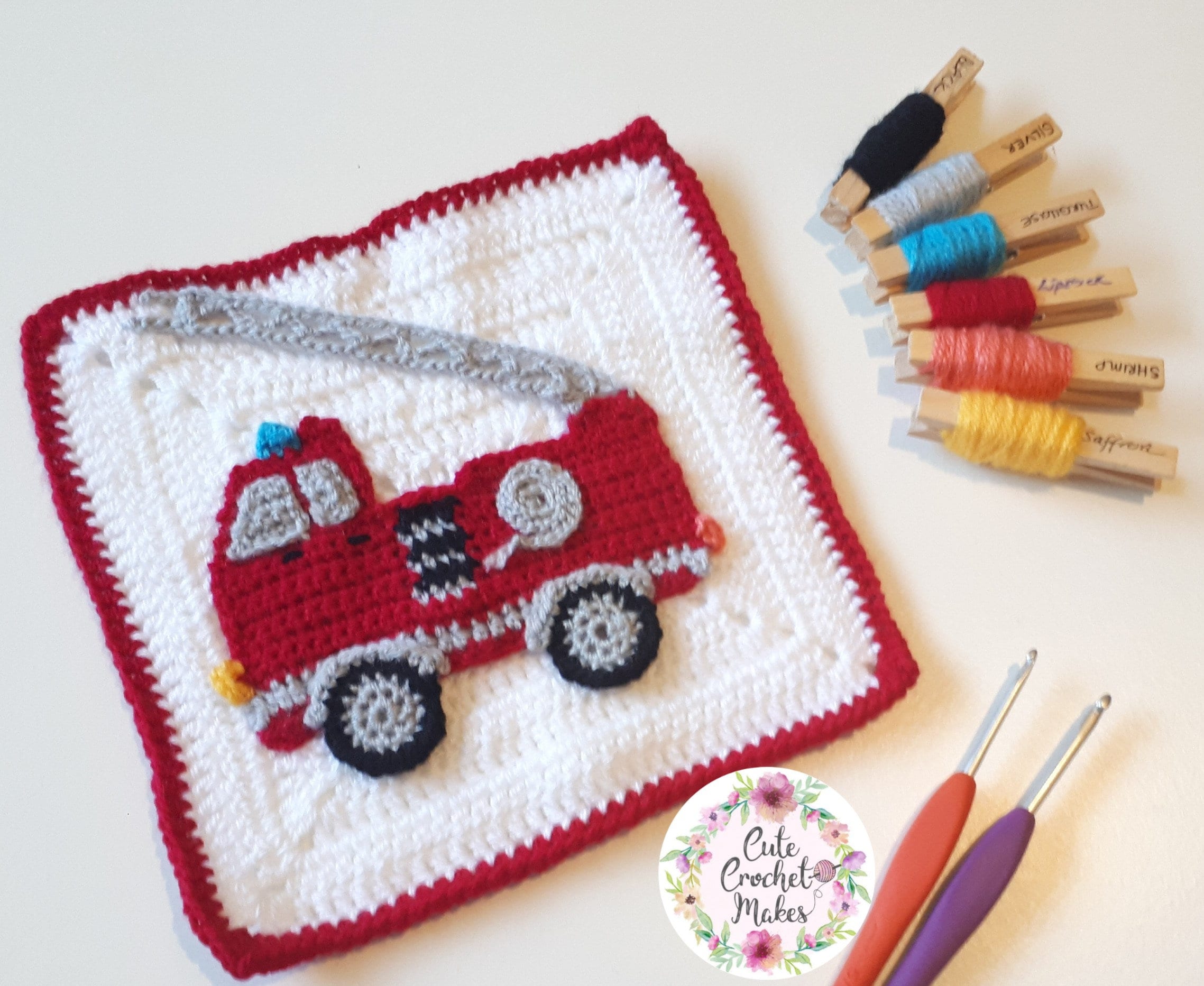 Fire Engine Crochet Applique Pattern: Emergency Vehicle Embellishment ...