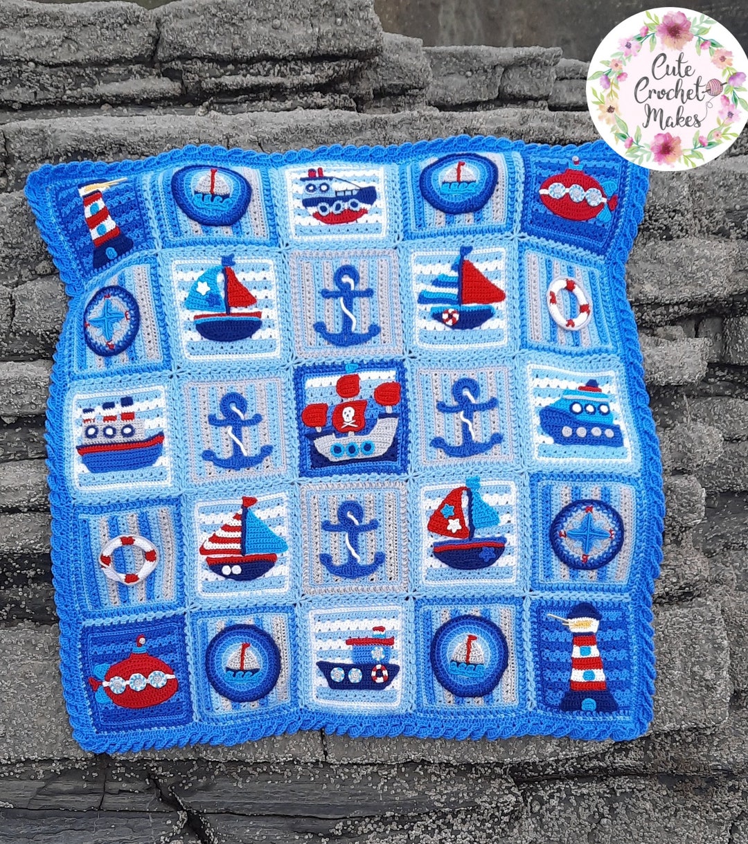 Ship Ahoy! Crochet Blanket Pattern PDF, Nautical Nursery Decor, Sea ...