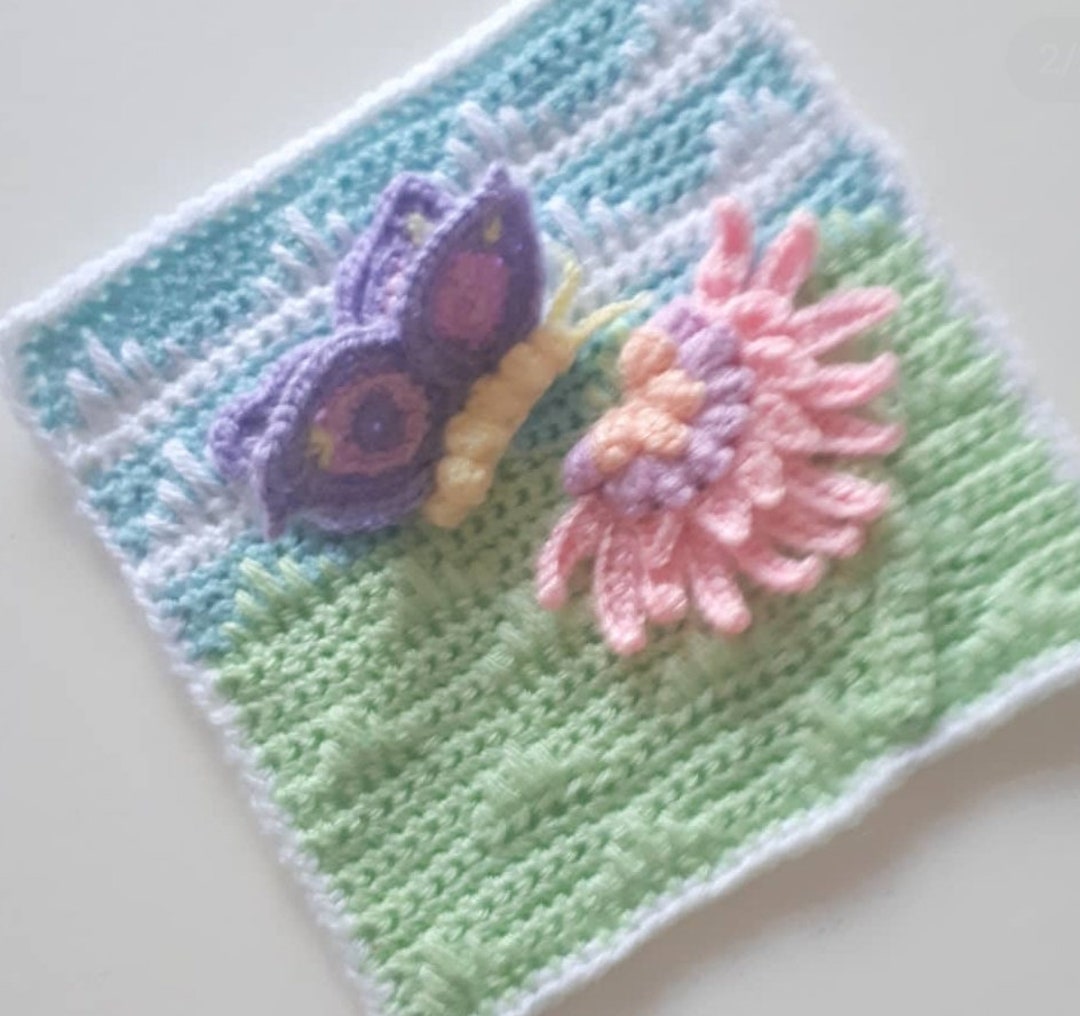3D Butterfly Square Crochet Pattern: Flower Applique Granny Square ...