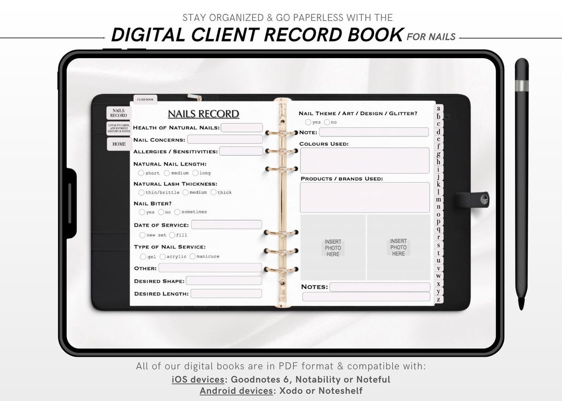 Digital NAILS Client Record Book, Black and Light Pink Nail Tech Record ...