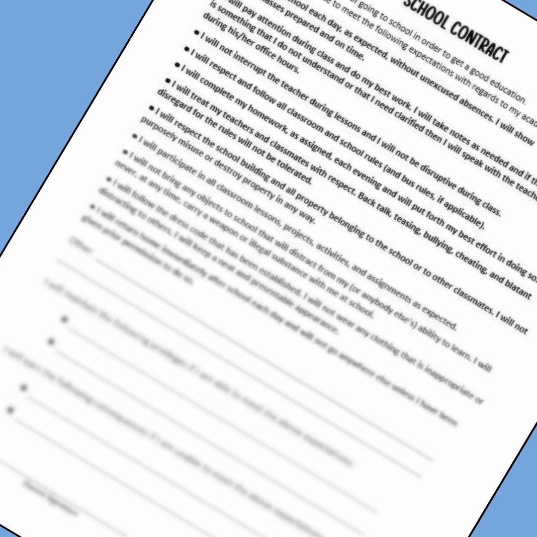 Student Contract for Classroom or School - Etsy