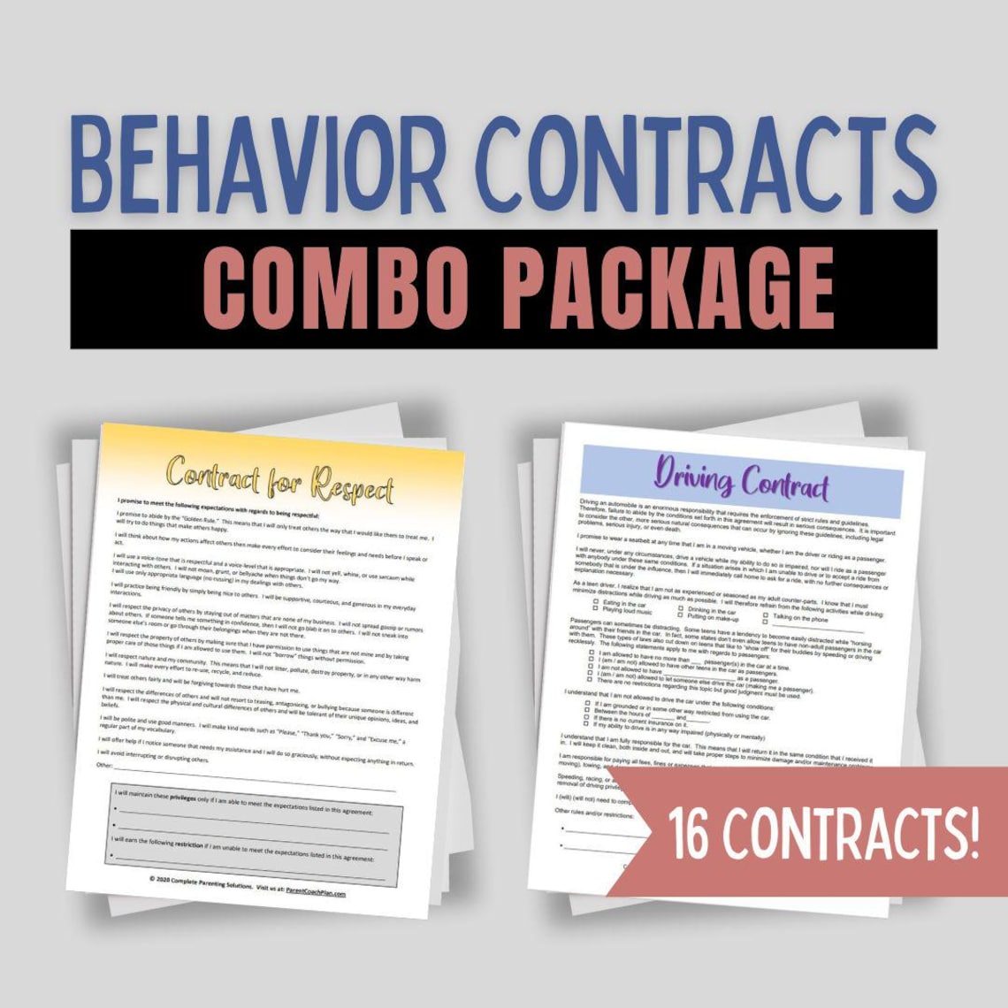 Child & Teen Behavior Contracts Package | Parent-child Contract ...