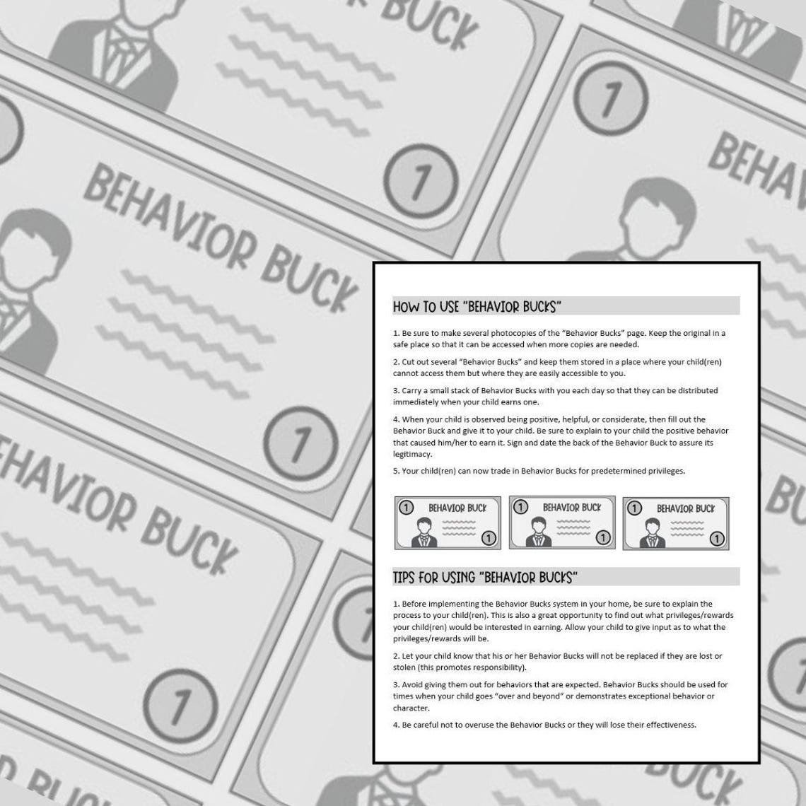 Behavior Bucks - Parenting Tool - Improve Child Behavior - Etsy