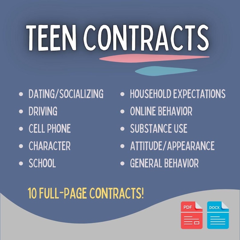 Teen Behavior Contract Templates: Family Agreements (PDF & Word) - Etsy