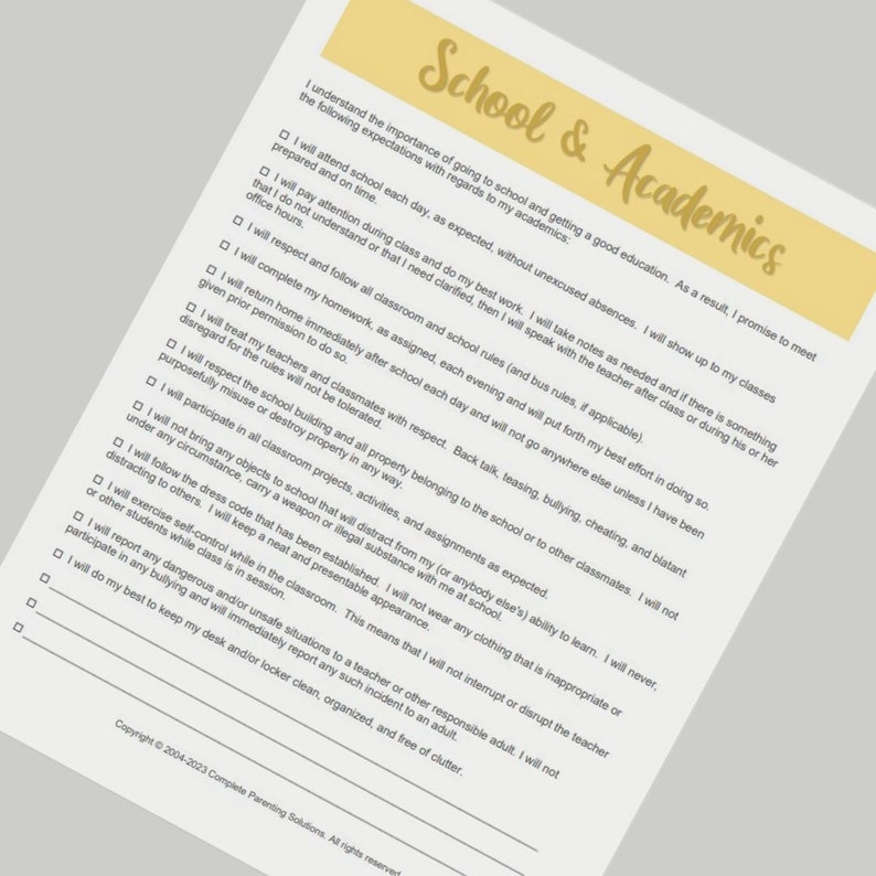 Teen Behavior Contracts: General Behavior, School, Cell Phone - Etsy