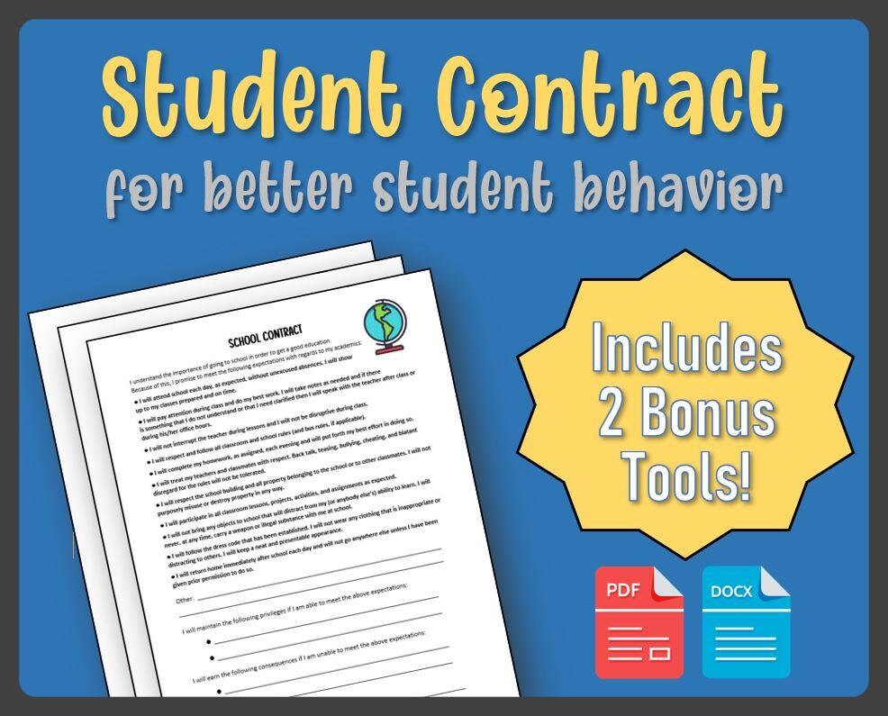 Student Contract for Classroom or School - Etsy