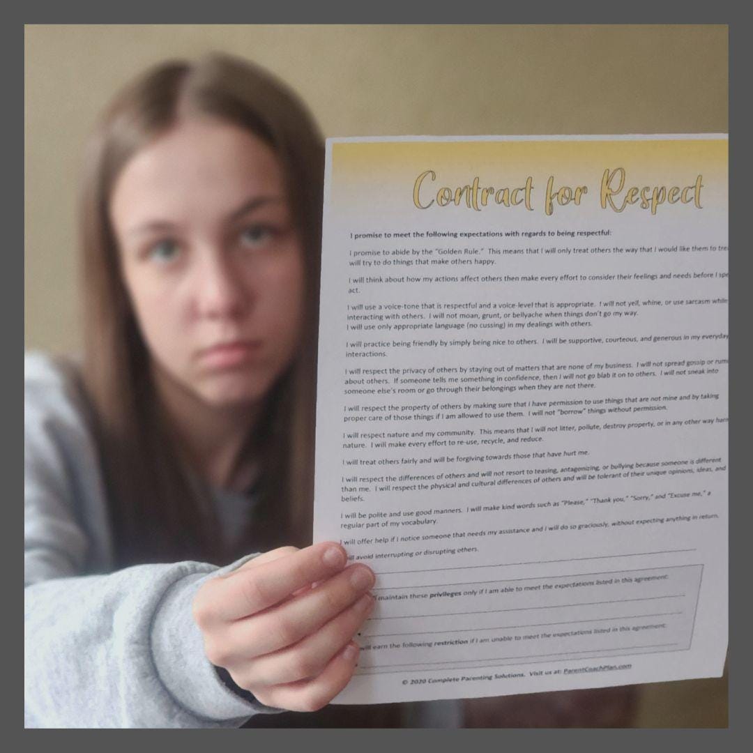 Behavior Contract for Child or Teen | Responsibility & Respect ...