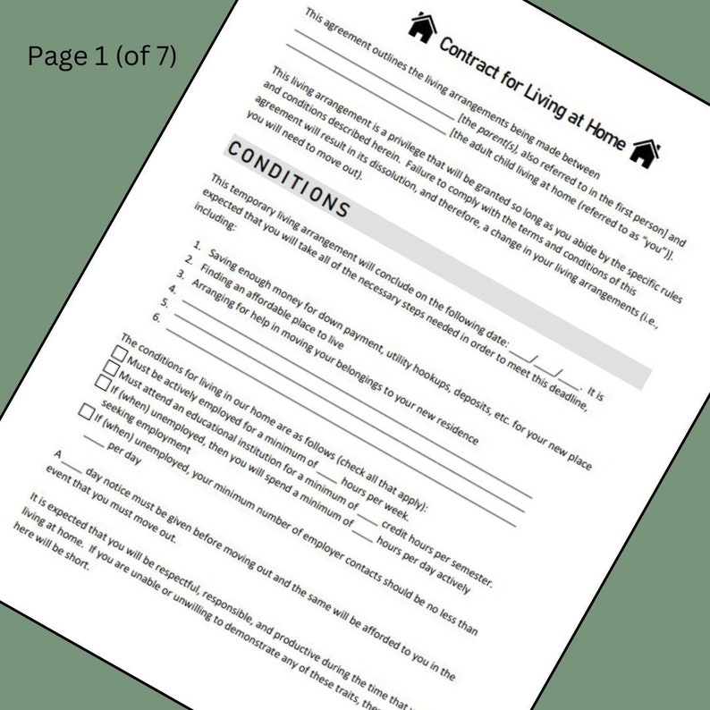 Adult Child Behavior Contract: Household Expectations Agreement ...