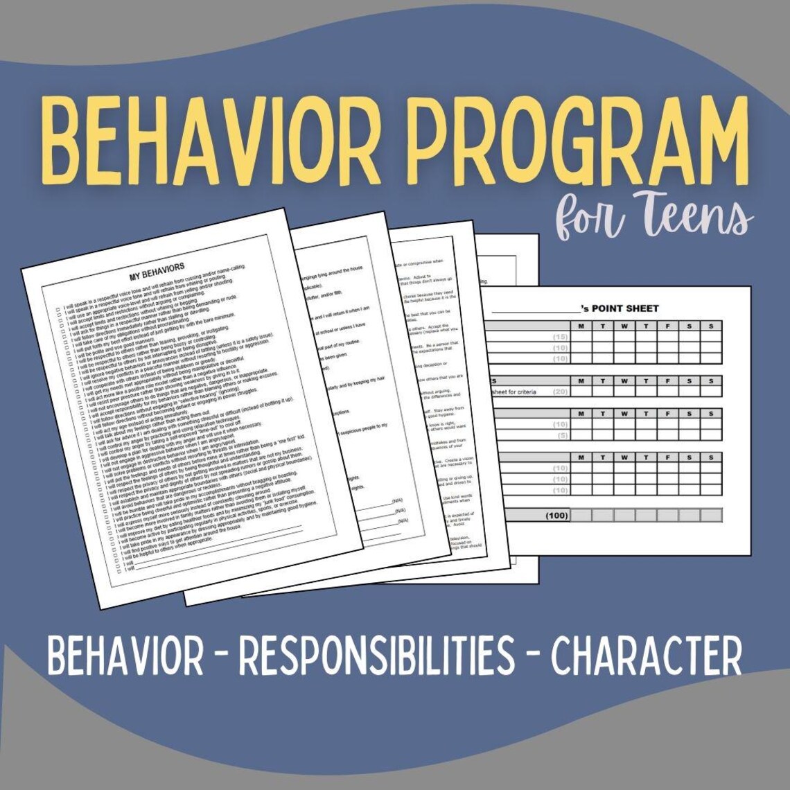 Teen Behavior Program: Character & Responsibility Chart (PDF) - Etsy