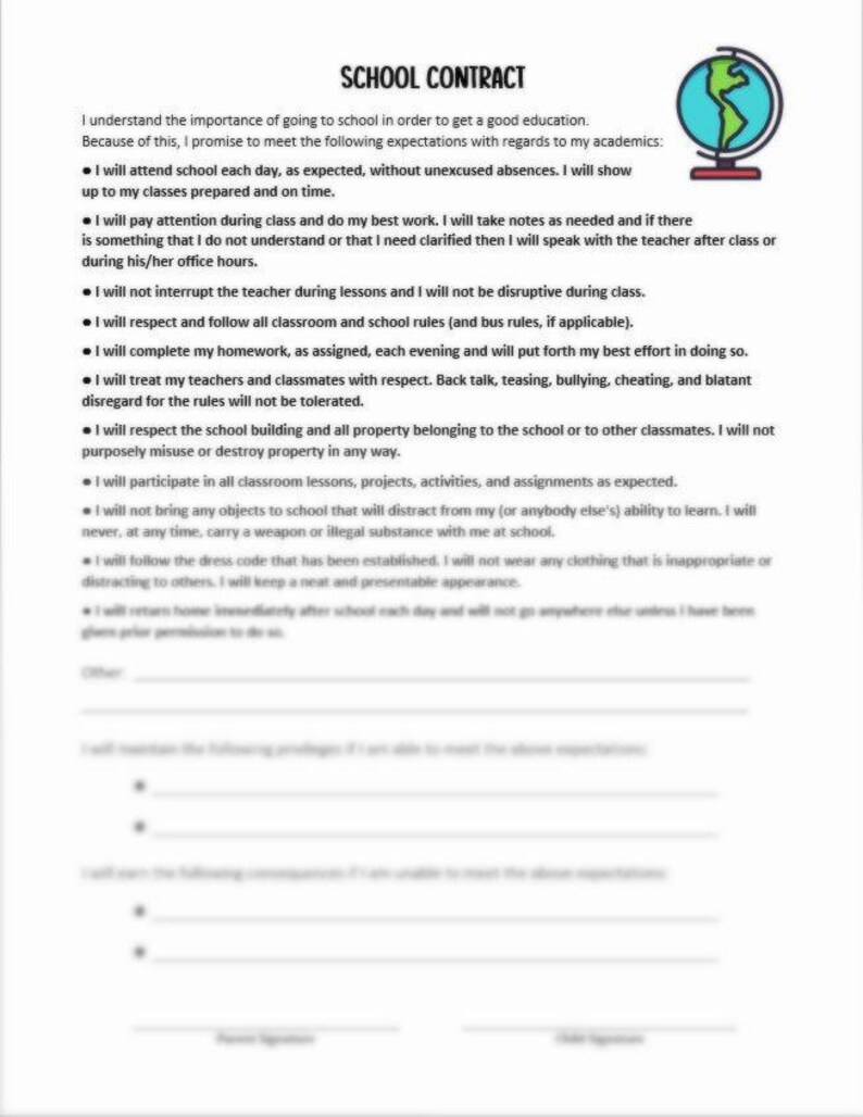 Student Contract for Classroom or School - Etsy
