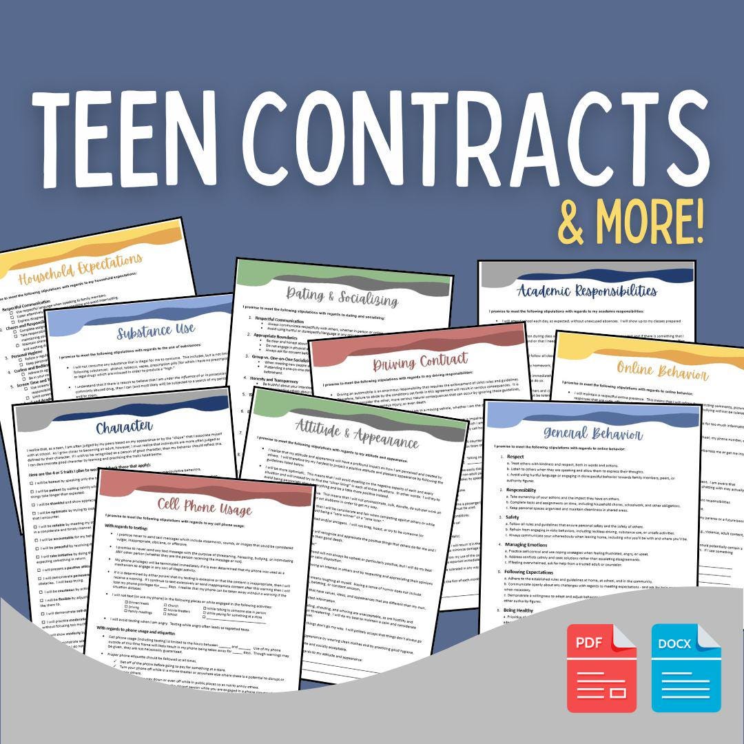 Teen Behavior Contract Templates: Family Agreements (PDF & Word) - Etsy