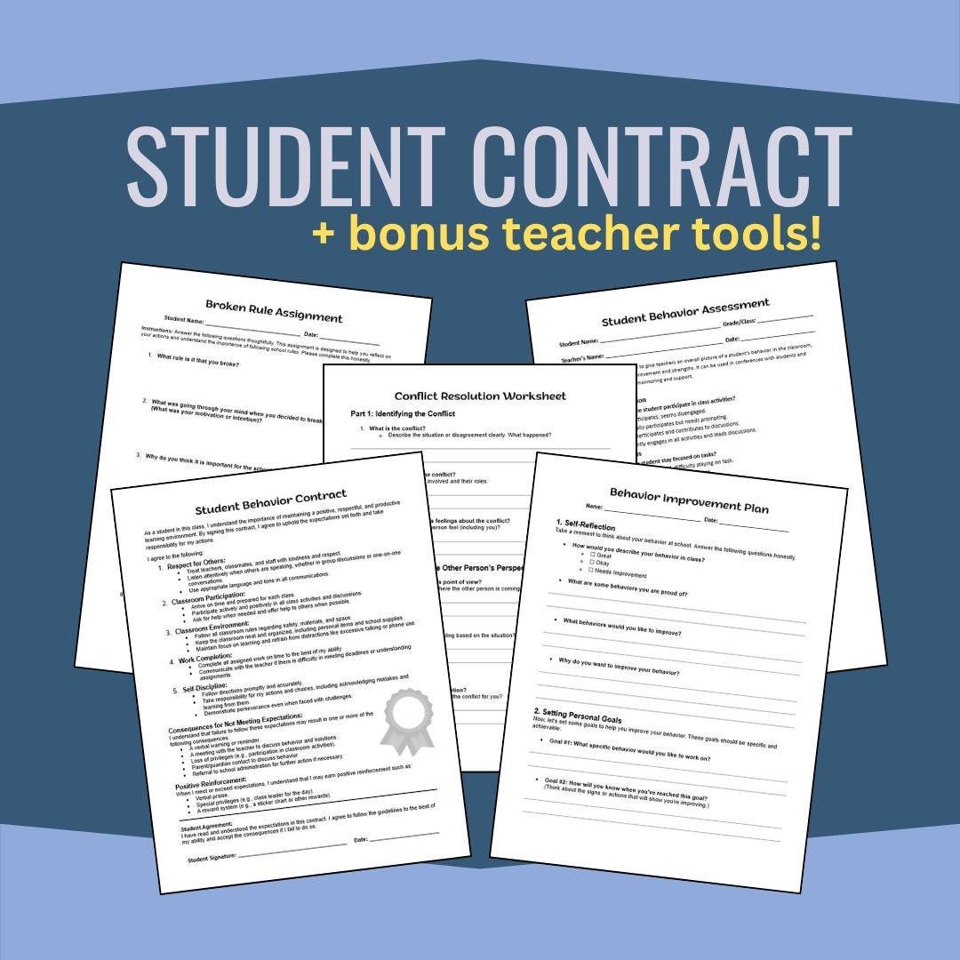 Student Contract Teaching Tools for Behavior Management - Etsy