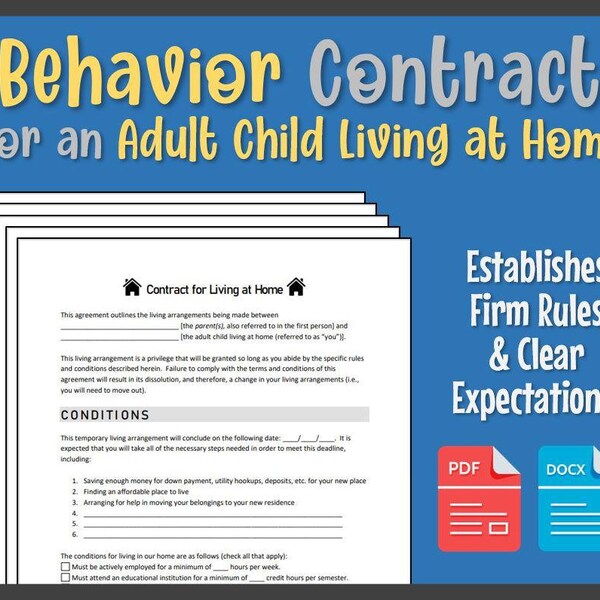 Contract for Adult Child Living at Home - Etsy