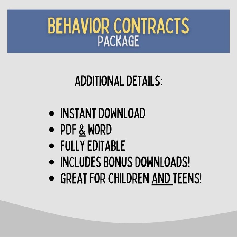 Behavior Contracts for Child or Teen - Contract for Teens or Kids ...