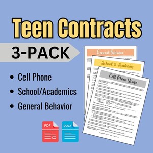 Teen Behavior Contracts: General Behavior, School, Cell Phone - Etsy