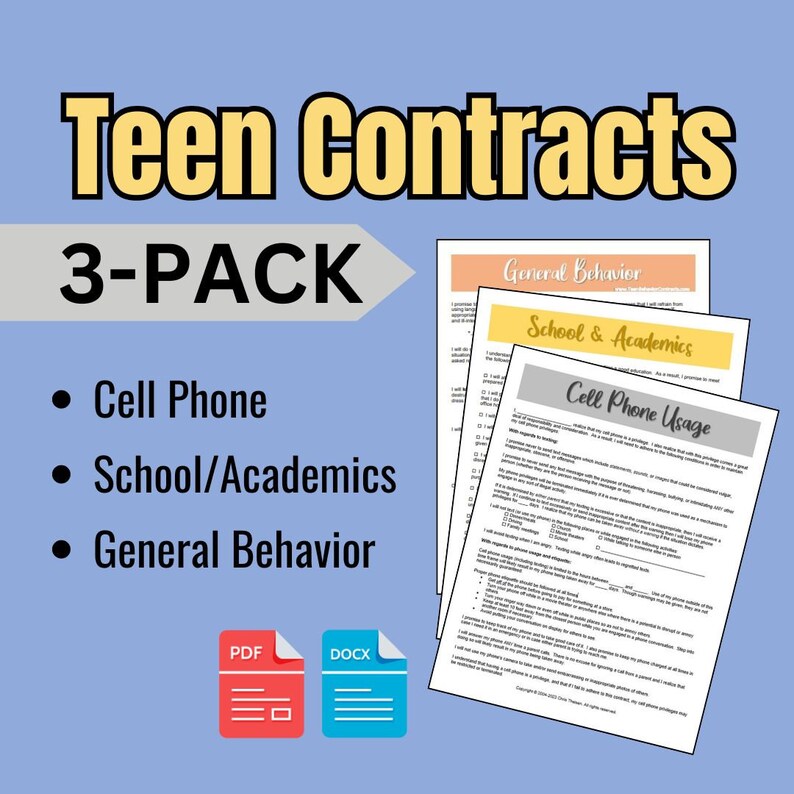 Teen Behavior Contracts: General Behavior, School, Cell Phone - Etsy
