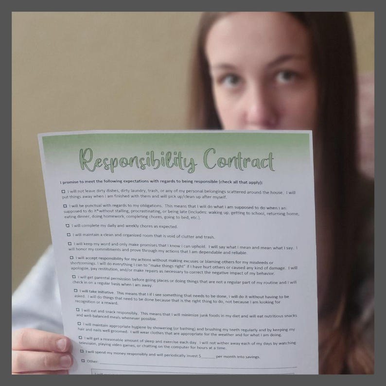Behavior Contract for Child or Teen | Responsibility & Respect ...