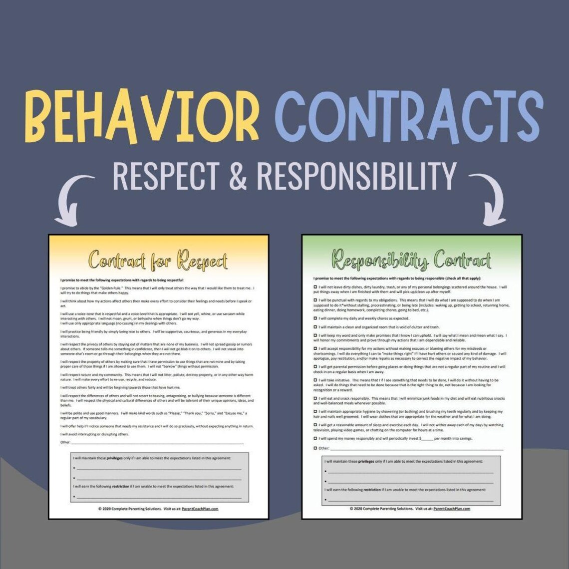 Behavior Contract for Child or Teen | Responsibility & Respect ...