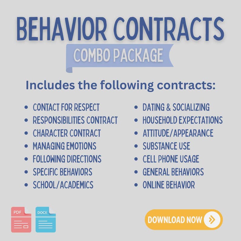 Child & Teen Behavior Contracts Package | Parent-child Contract ...
