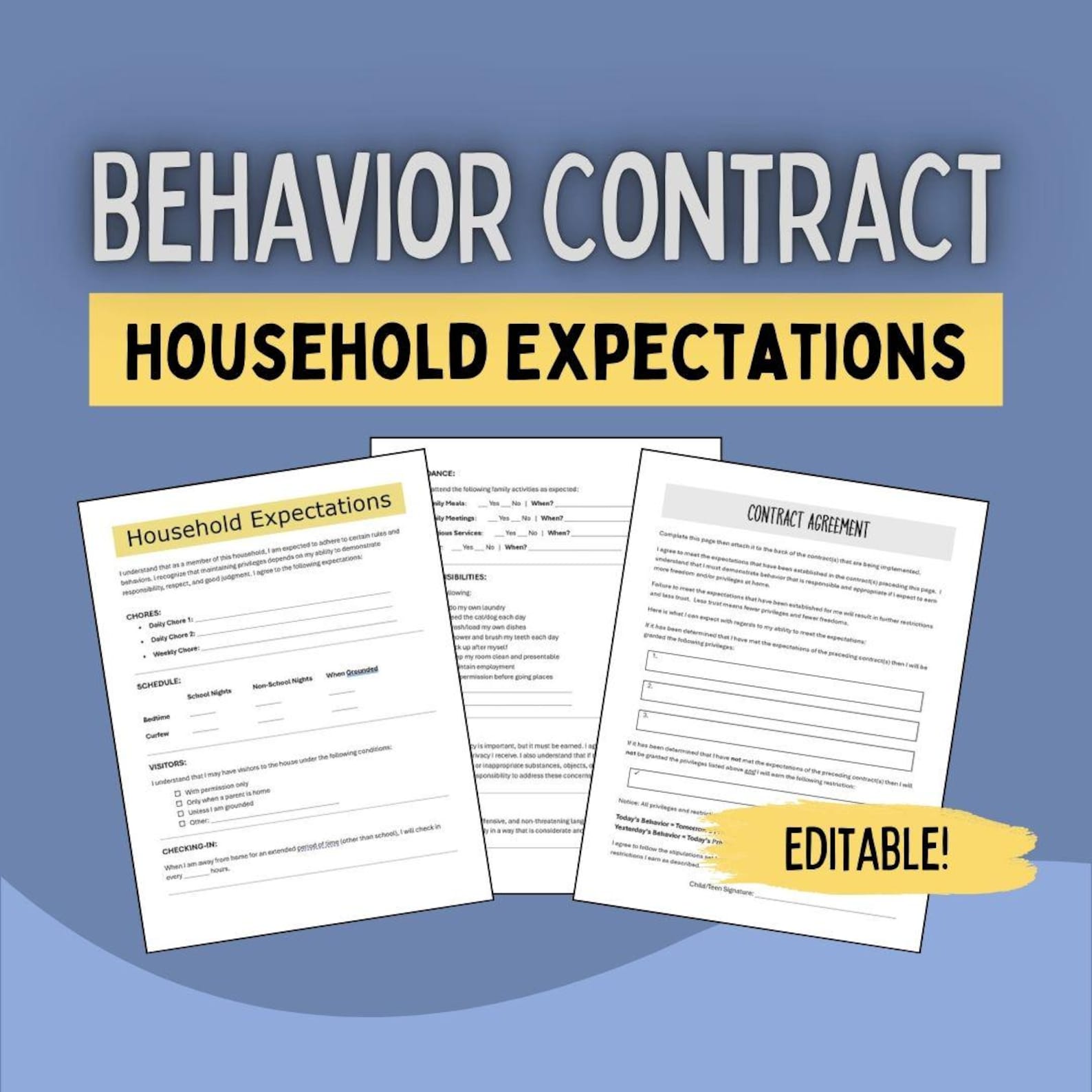 Teen Behavior Contract: Editable Household Expectations (PDF & Word) - Etsy
