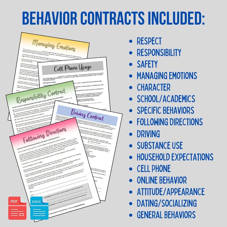 57 Printable Parenting Tools | Teen Behavior Contracts and Charts ...