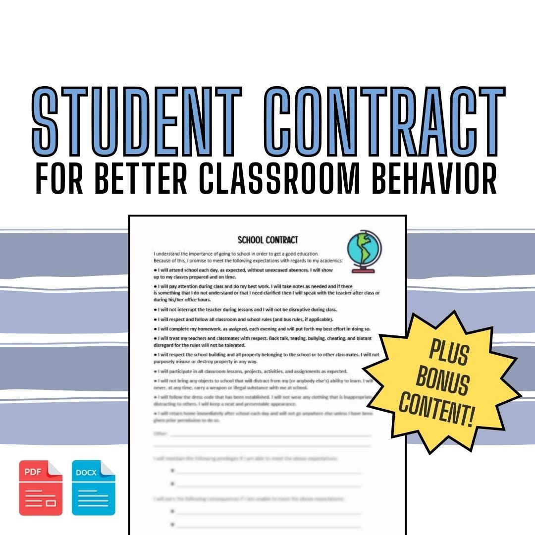 Student Contract for Classroom or School - Etsy