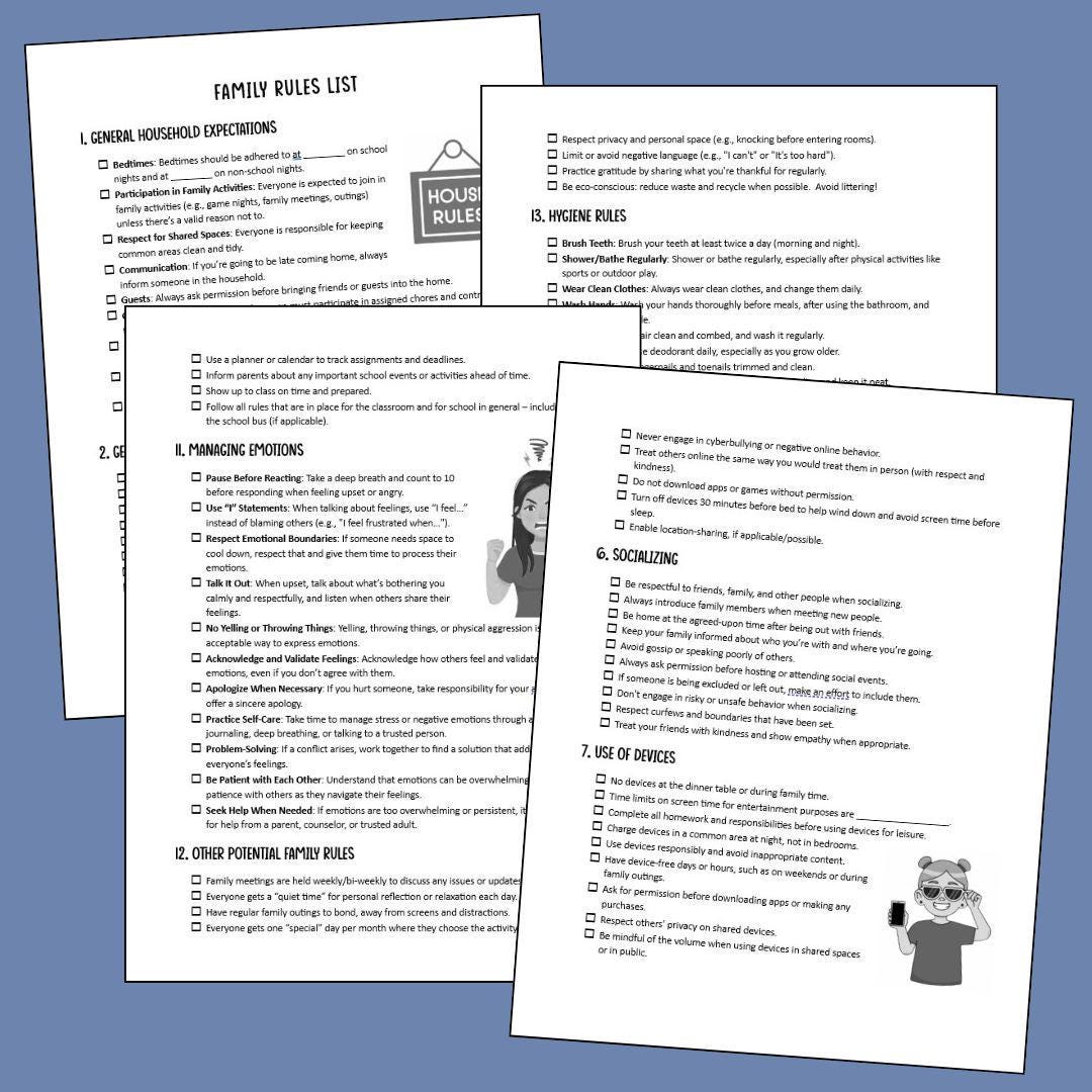 Family Rules Checklist | Household Expectations | Parenting Tool ...
