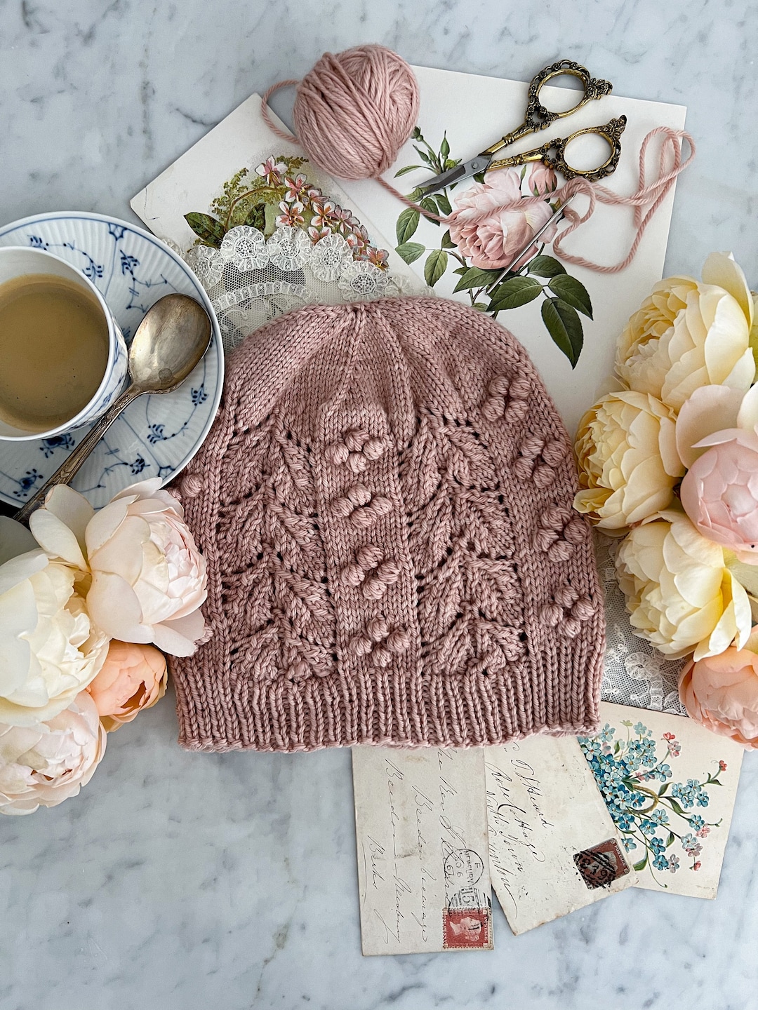Pattern: Laurel Hat / Knit Hat, Lace and Bobbles Hat, Knitting Pattern ...