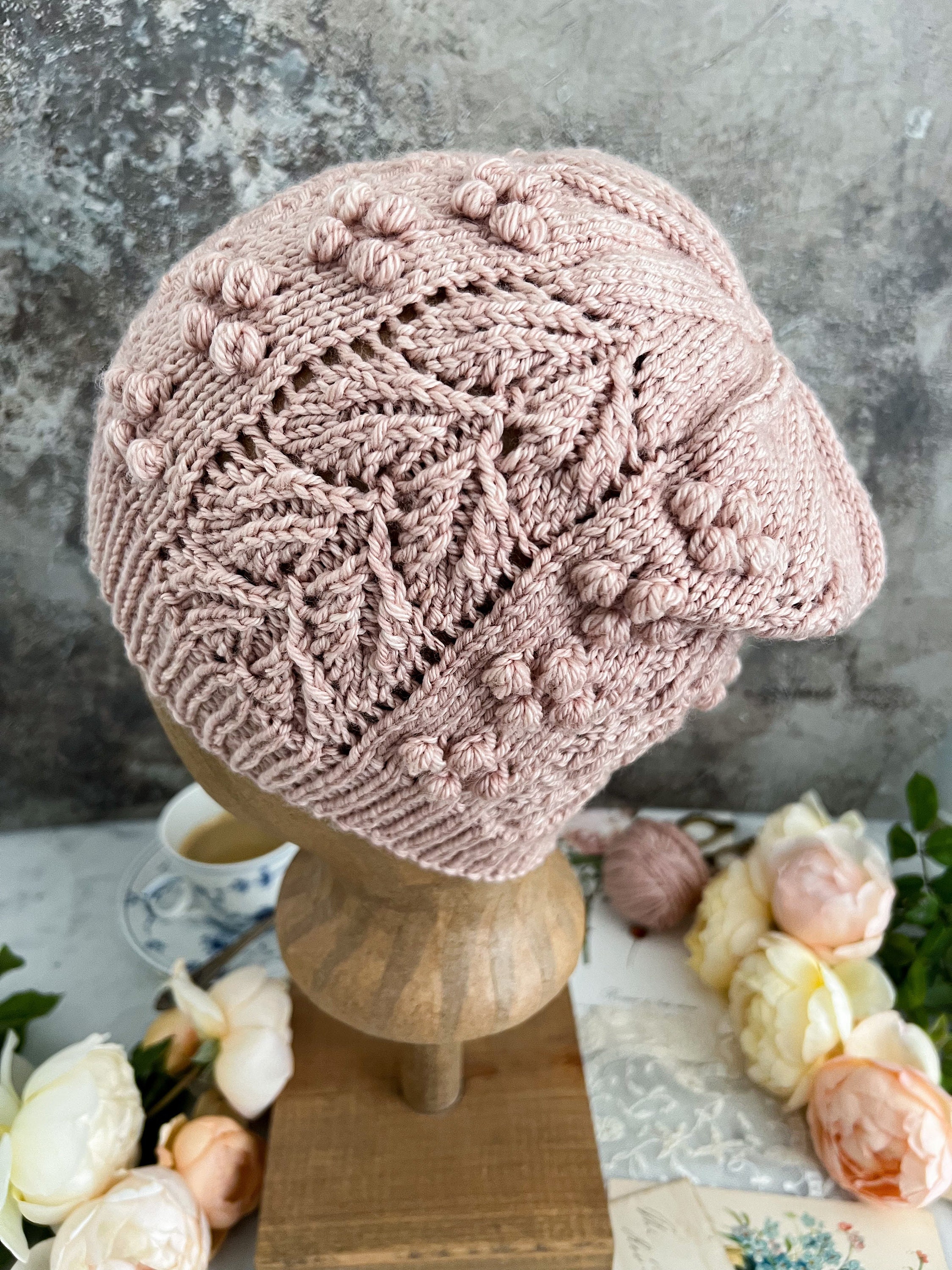 Pattern: Laurel Hat / Knit Hat, Lace and Bobbles Hat, Knitting Pattern ...